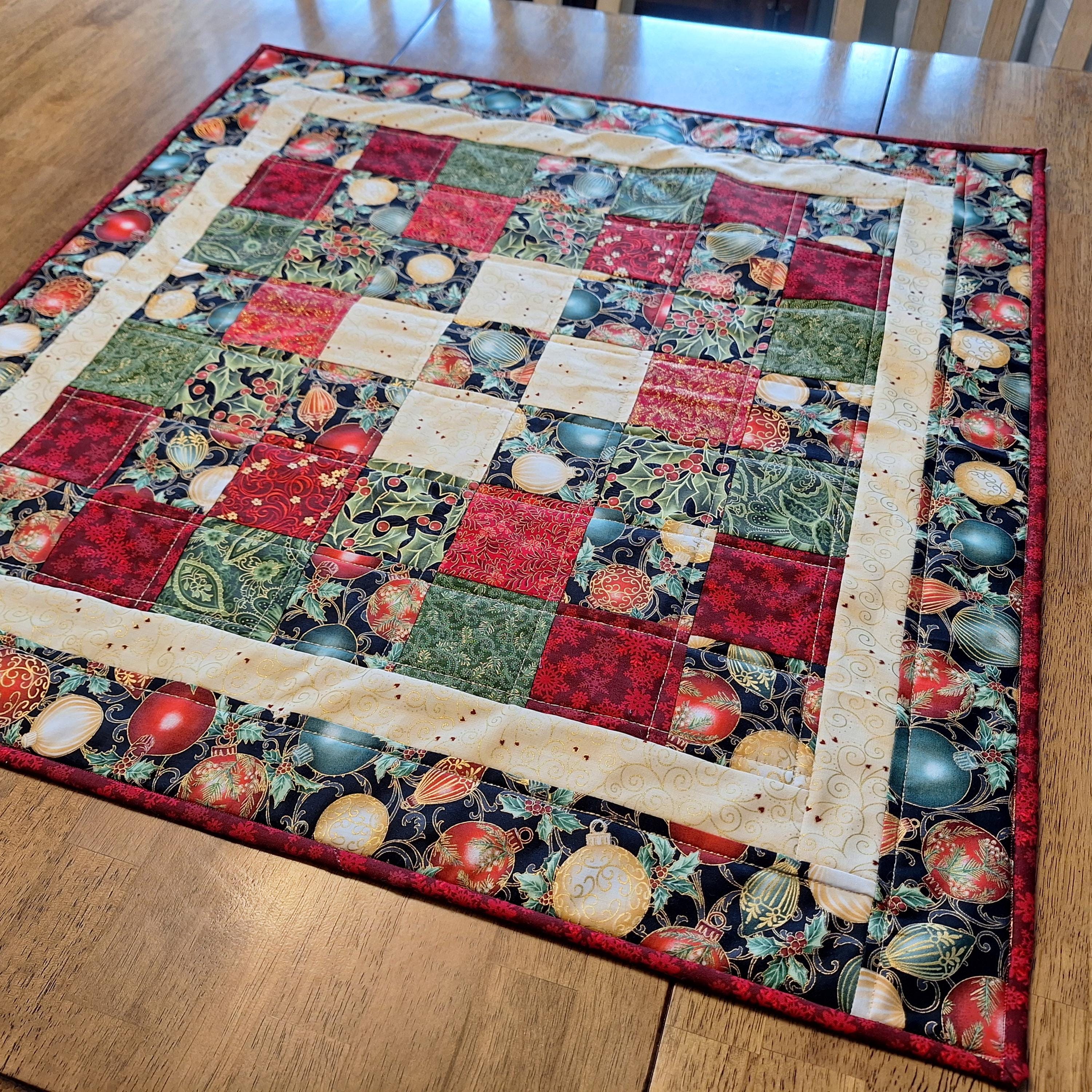 Quilted Christmas Table Topper: Handmade Red Green Holiday Decor (28 ...
