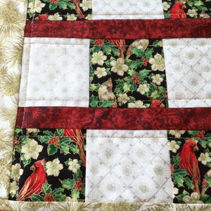 Quilted Christmas Table Runner: Cardinal and Holly Holiday Mantel Decor ...