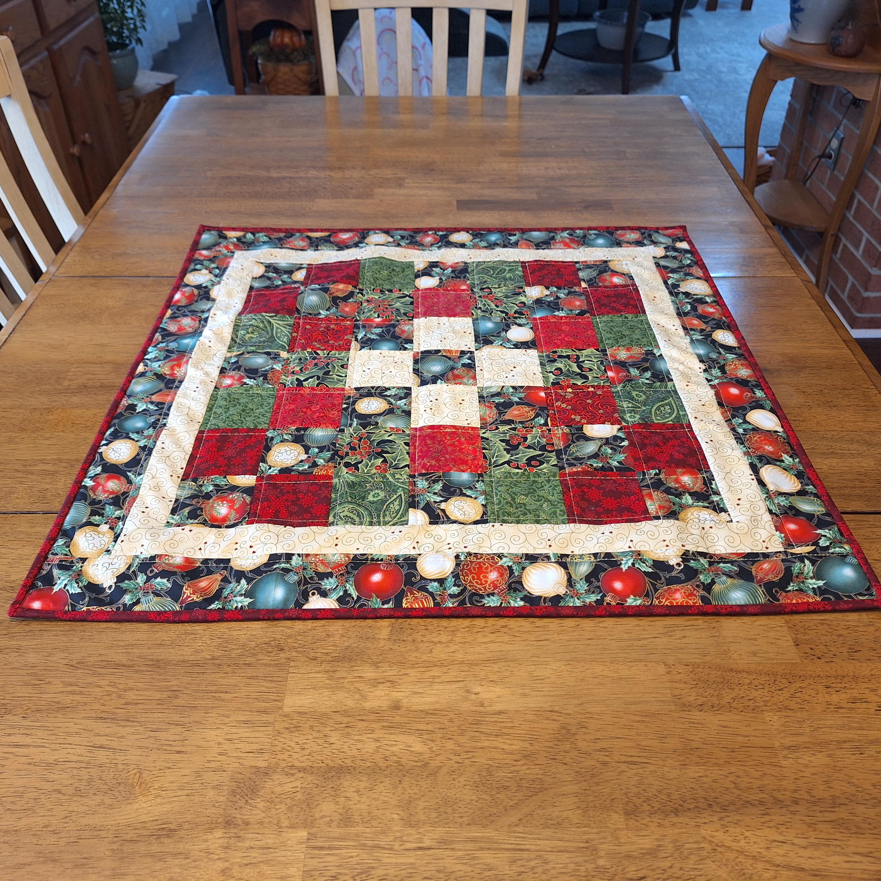 Quilted Christmas Table Topper: Handmade Red Green Holiday Decor (28 ...