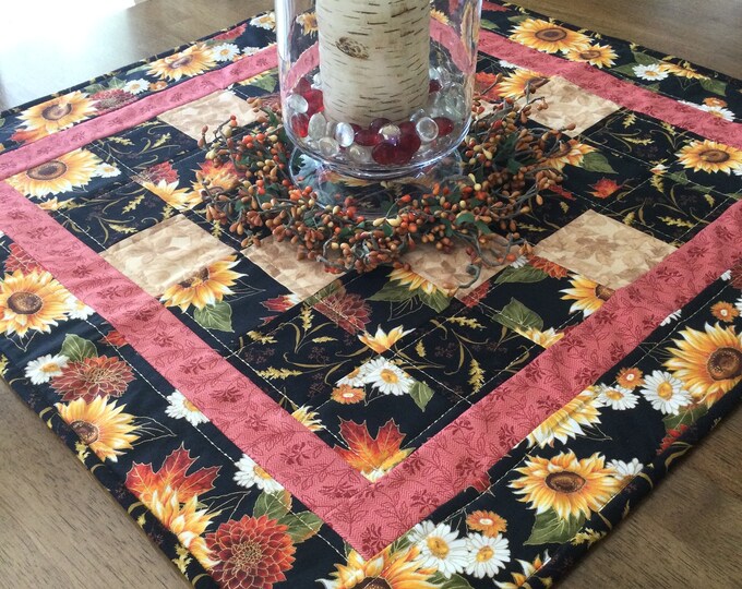 Quilted Fall Table Topper, Table Topper, Sunflower Table Topper, Fall ...