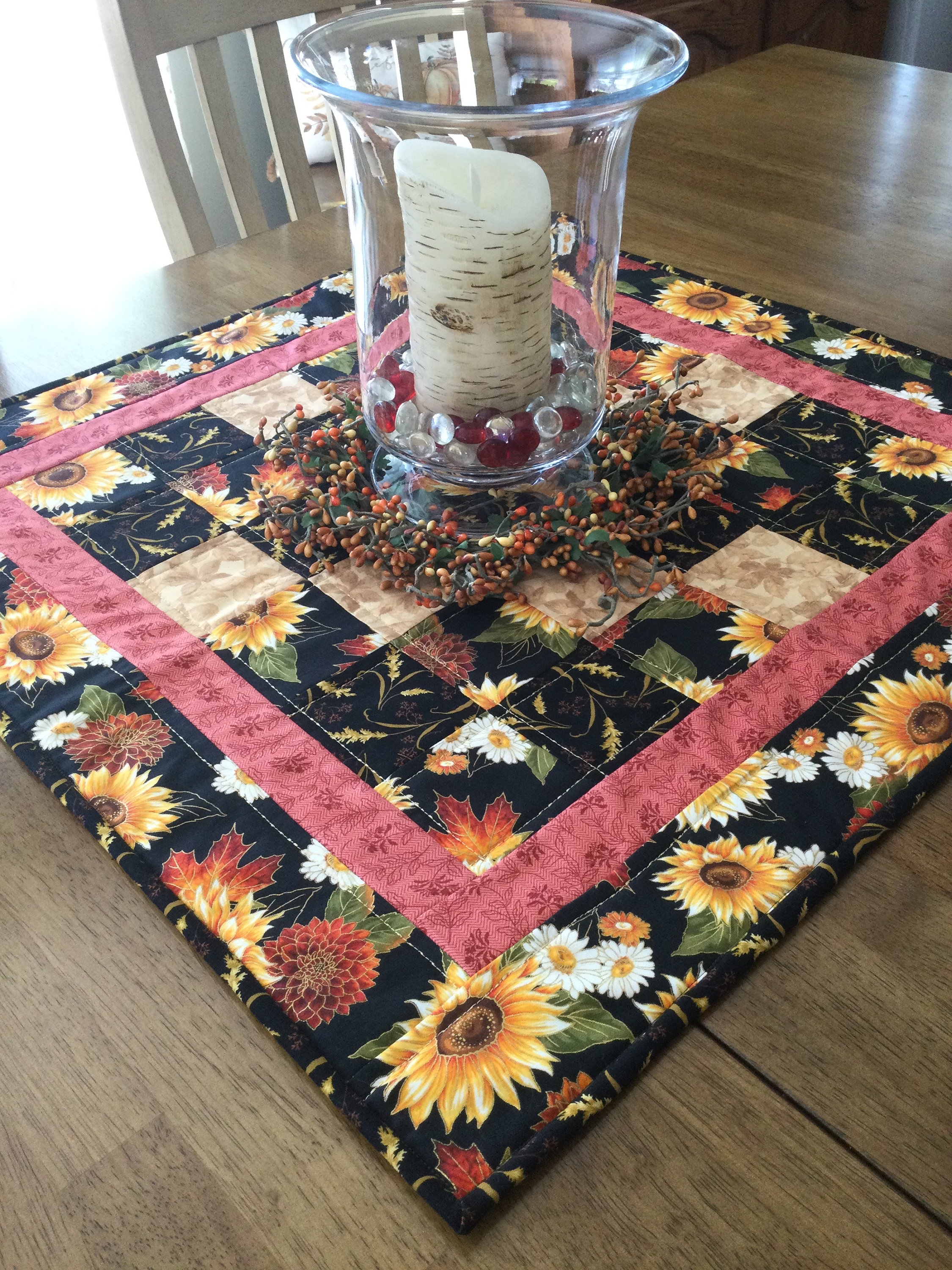 Quilted Fall Table Topper Table Topper Sunflower Table - Etsy