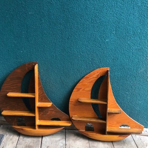 Mid Century Sailboat Wall Shelf Set of Two , Nautical Decor , Wooden ...