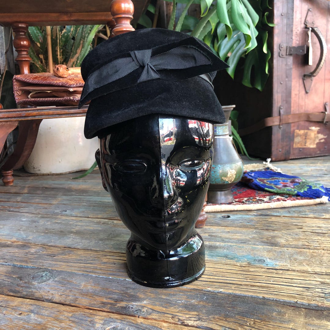 Vintage 1950s Black Velour Hat – Chevalier, Italian-made, Elegant Fall ...