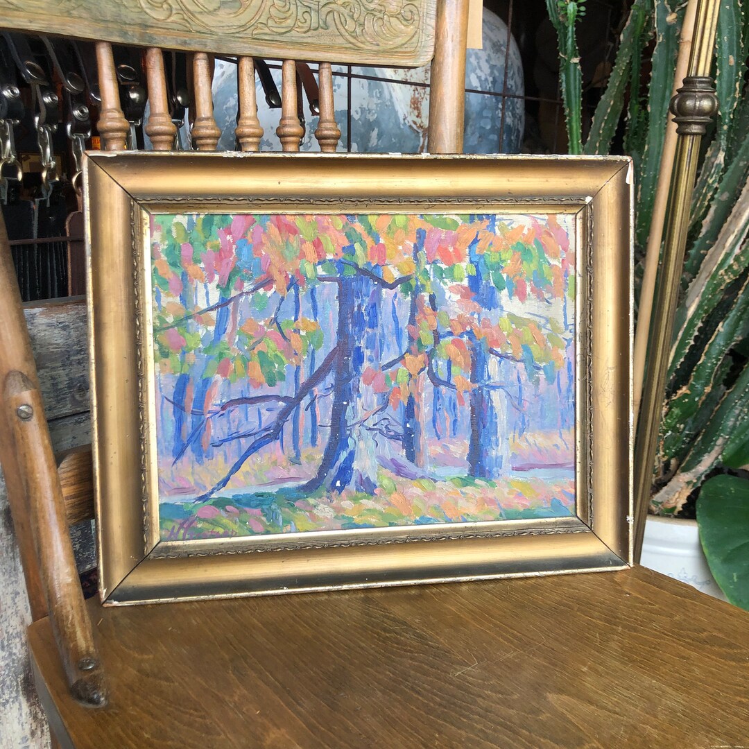 Late 1900s Original Oil Painting – Autumn Forest Landscape – Framed ...