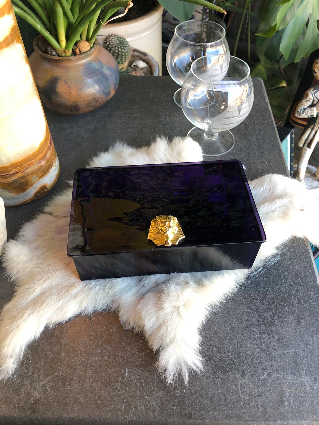 Egyptian Pharaoh Purple Glass Keepsake Box Glass Purple Box Egyptian ...