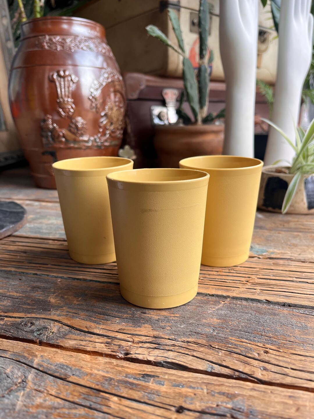Nostalgic Harvest Yellow Tupperware Juice Cups Set of Three , Plastic ...