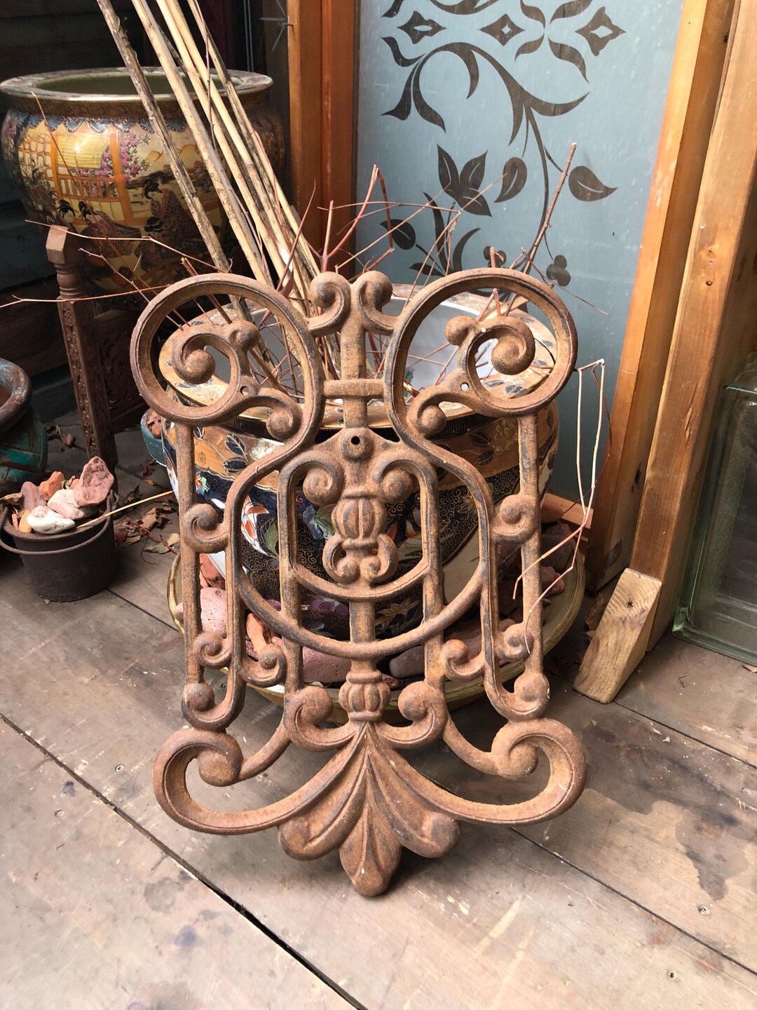 Architectural Iron Piece , Garden Decor , Wall or Gate Mount Ornate ...