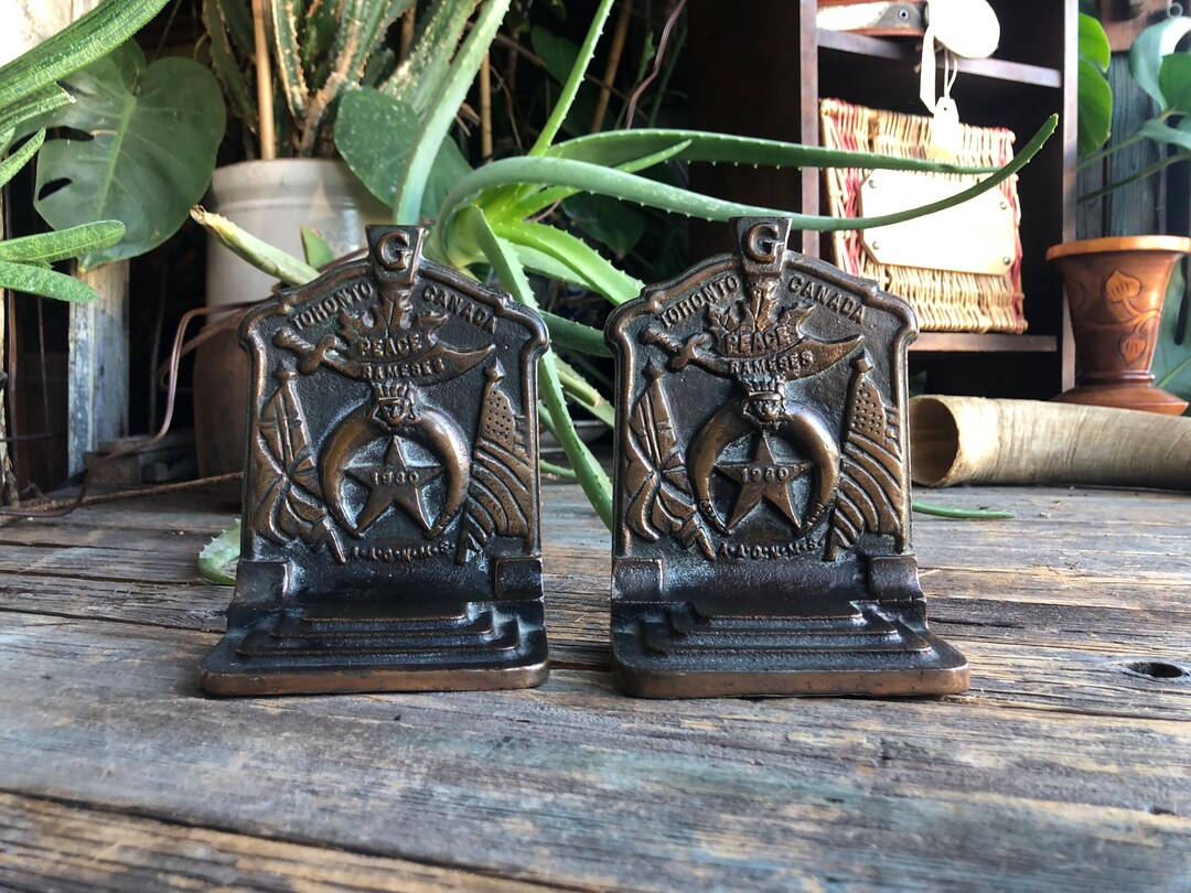 1930s Shriners Masonic Bronze Bookends , Free Mason Society Collectible ...