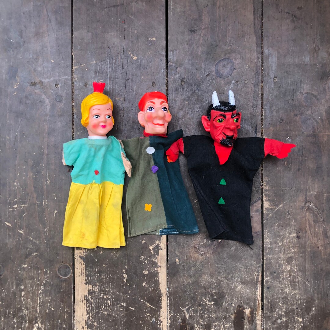 Set of Three Vintage Hand Puppets Punch & Judy Devil Puppet - Etsy