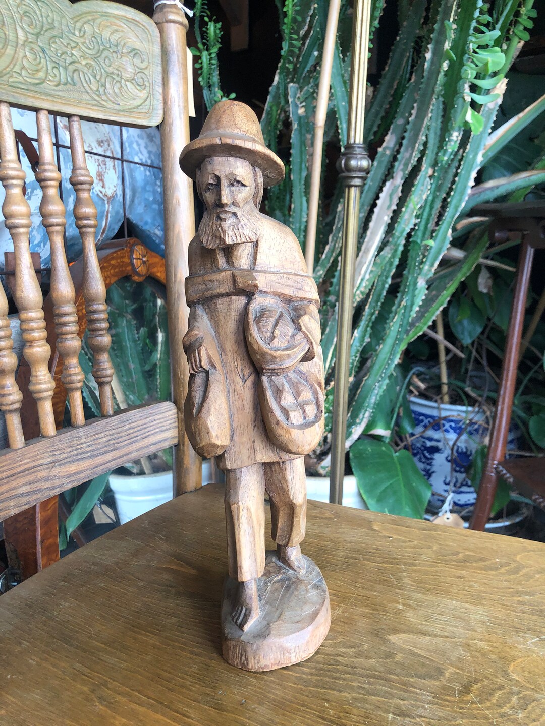 Hand Carved Wooden Folk Art Figurine – Travelling Vagabond Whittled ...