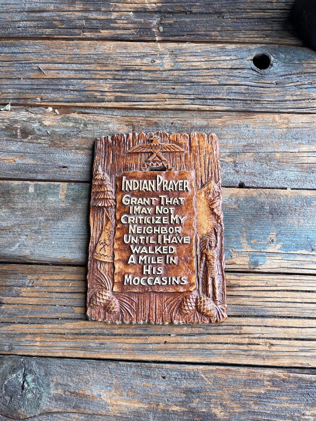 Vintage Kitsch Indian Prayer Sign Plaque , Wall Hanging , Cabin Decor ...