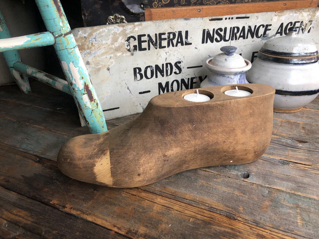 Antique Wooden Shoe Form Candle Holder – Rustic Cobbler’s Tool ...