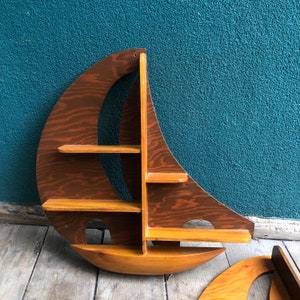 Mid Century Sailboat Wall Shelf Set of Two , Nautical Decor , Wooden ...