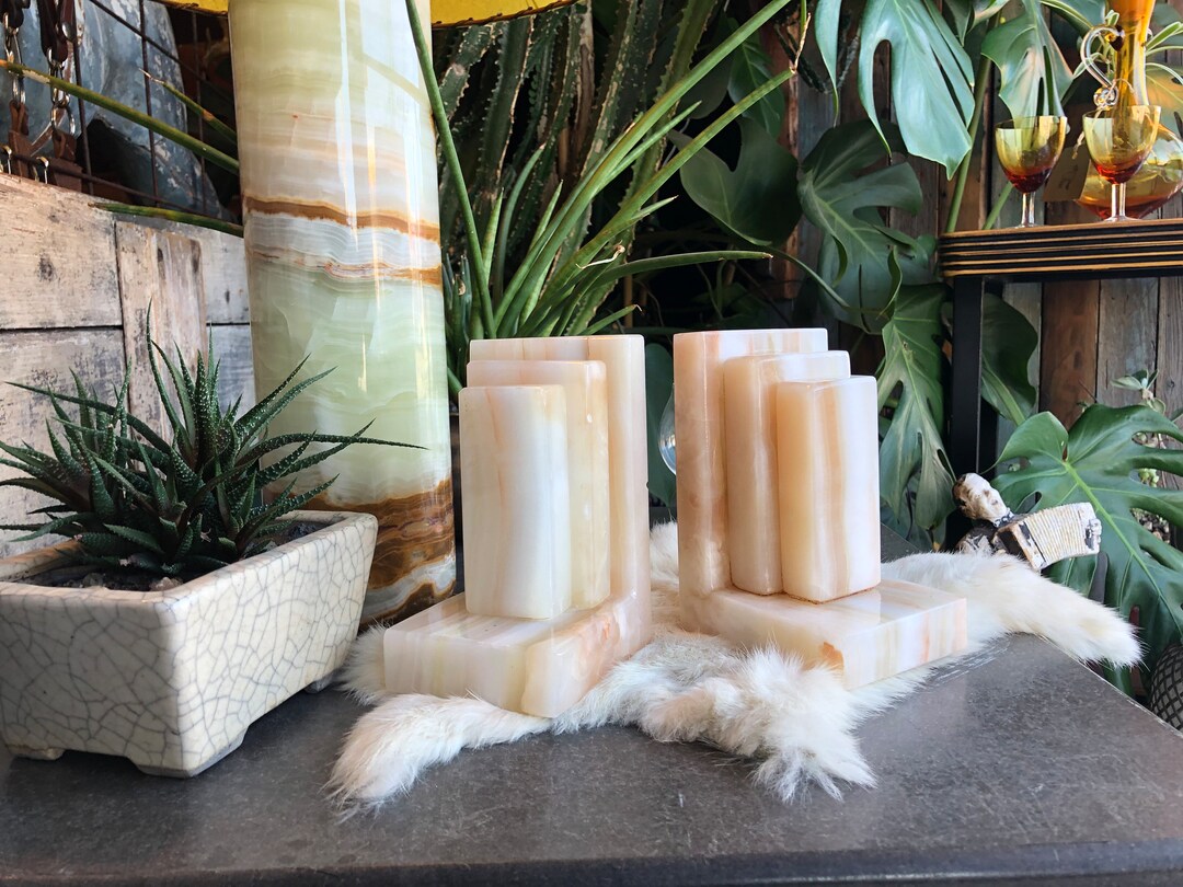 Peach Onyx Bookends Elegant Stone Bookends Mexican Onyx - Etsy