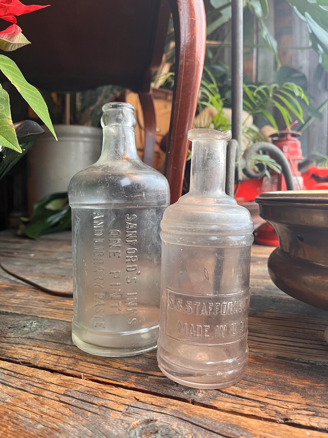 Antique Set of Two Glass Ink Bottles , Stafford Ink Bottle , Sanford ...