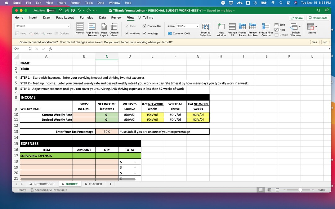 Personal Budgeting Spreadsheet for Variable Income - Etsy