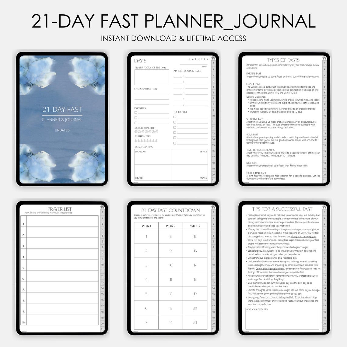 21-day Fast Planner, Undated Fast Tracker Bundle. Spiritual Fasting ...