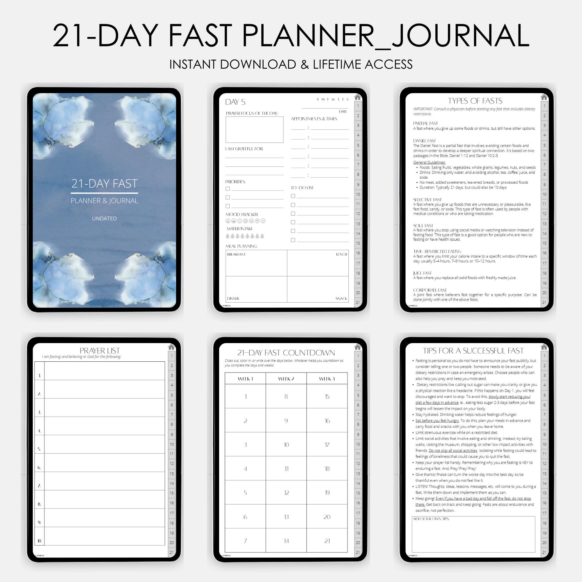 21-day Fast Planner, Undated Fast Tracker Bundle. Spiritual Fasting ...