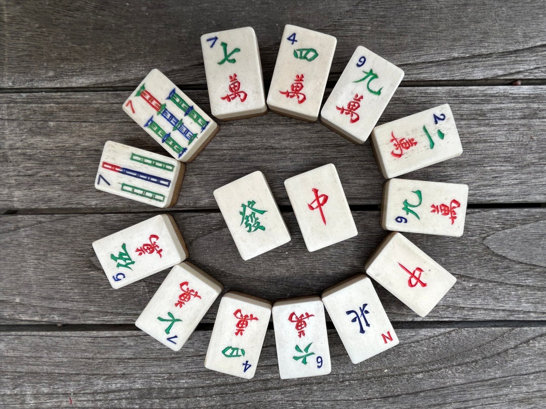 15 Vintage 9 Mah Jong Tiles - Vintage / Antique Bone & Bamboo Ma Jiang ...