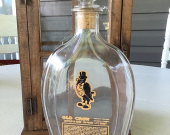 Barware Vintage Old Crow WHISKEY DECANTER ceramic forest green empty ...