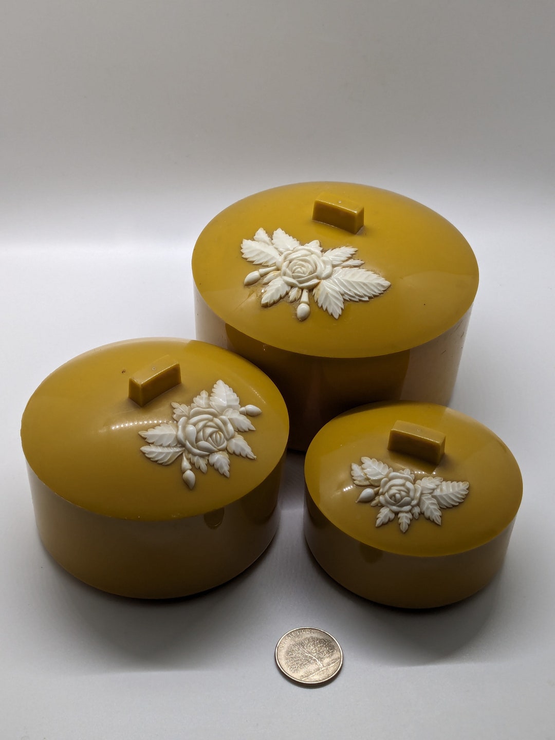 Antique Bakelite Celluloid Vanity Dresser Set Vintage Powder Trinket ...