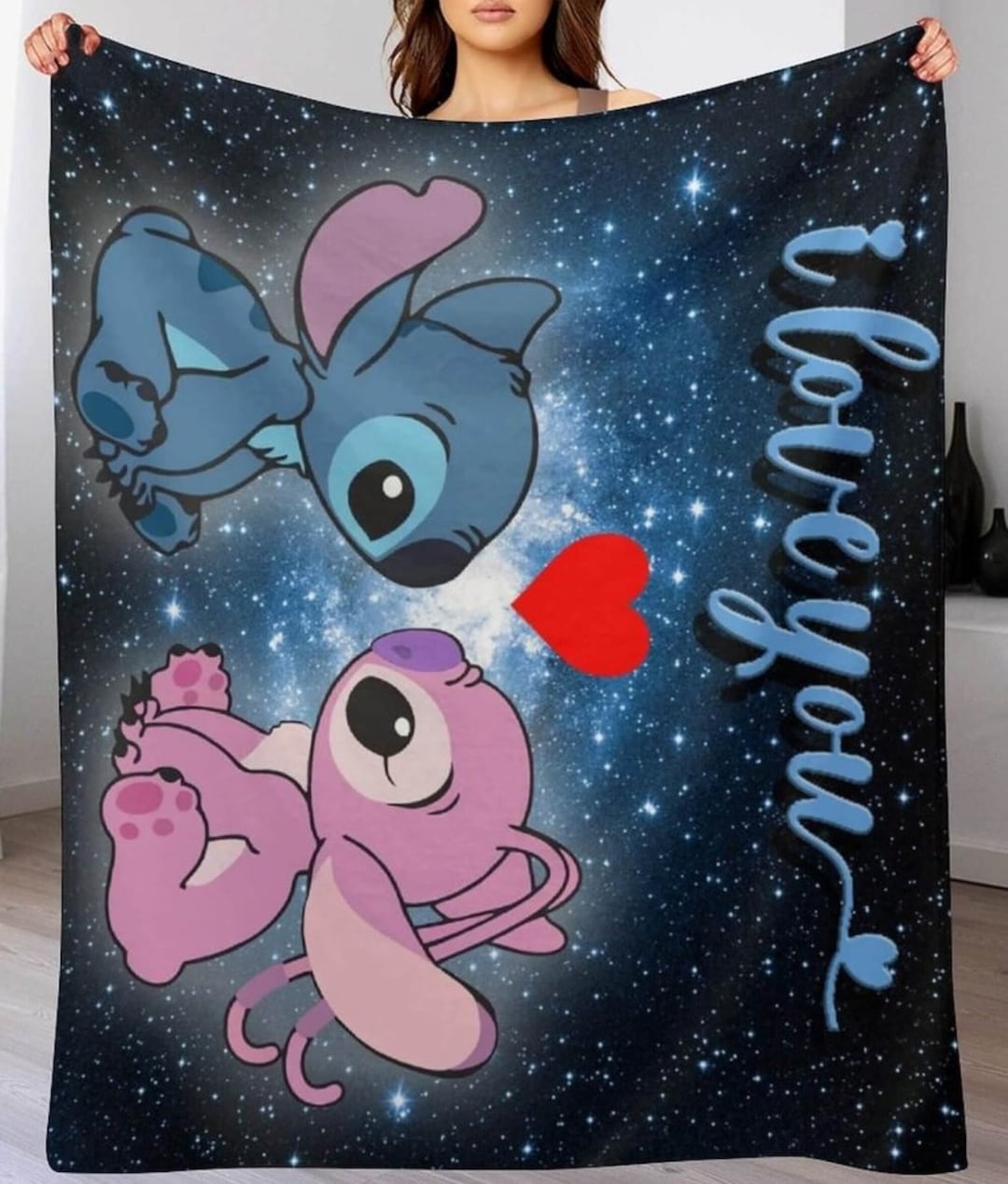 Stitch and Angel I Love You Fleece Blanket, Lilo and Stitch Valentine ...