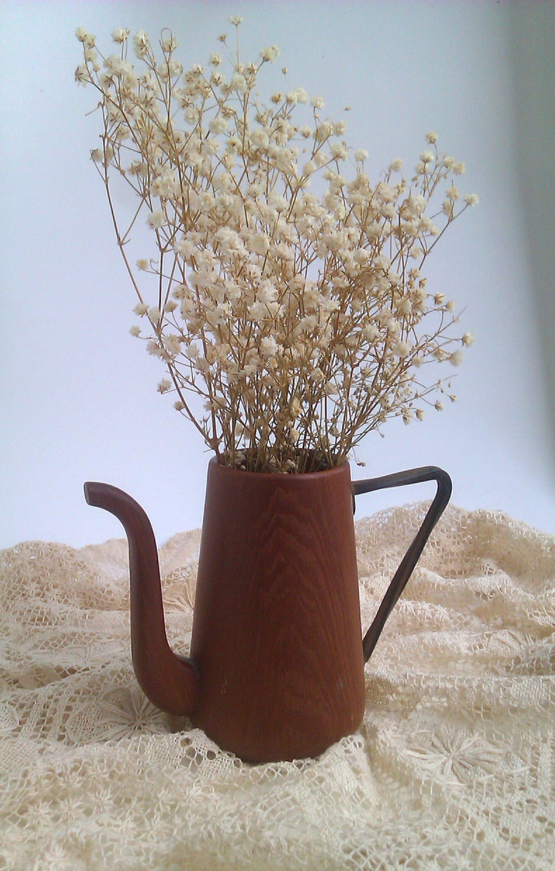 Wooden Tea Pot Flower Vase Rustic Folk Cottage Decor Kitchen Display ...