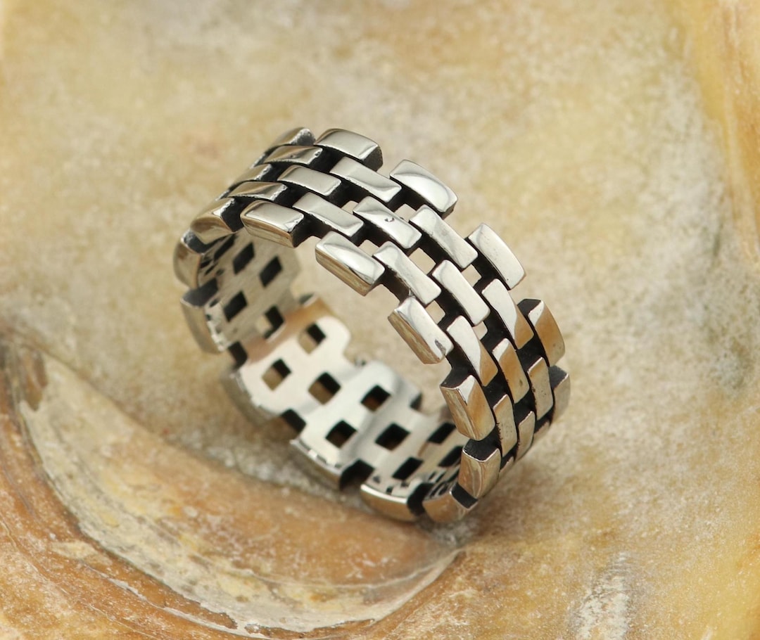 Brick Pattern Band Ring, Tyre Pattern Band, Goth Style Band - Etsy