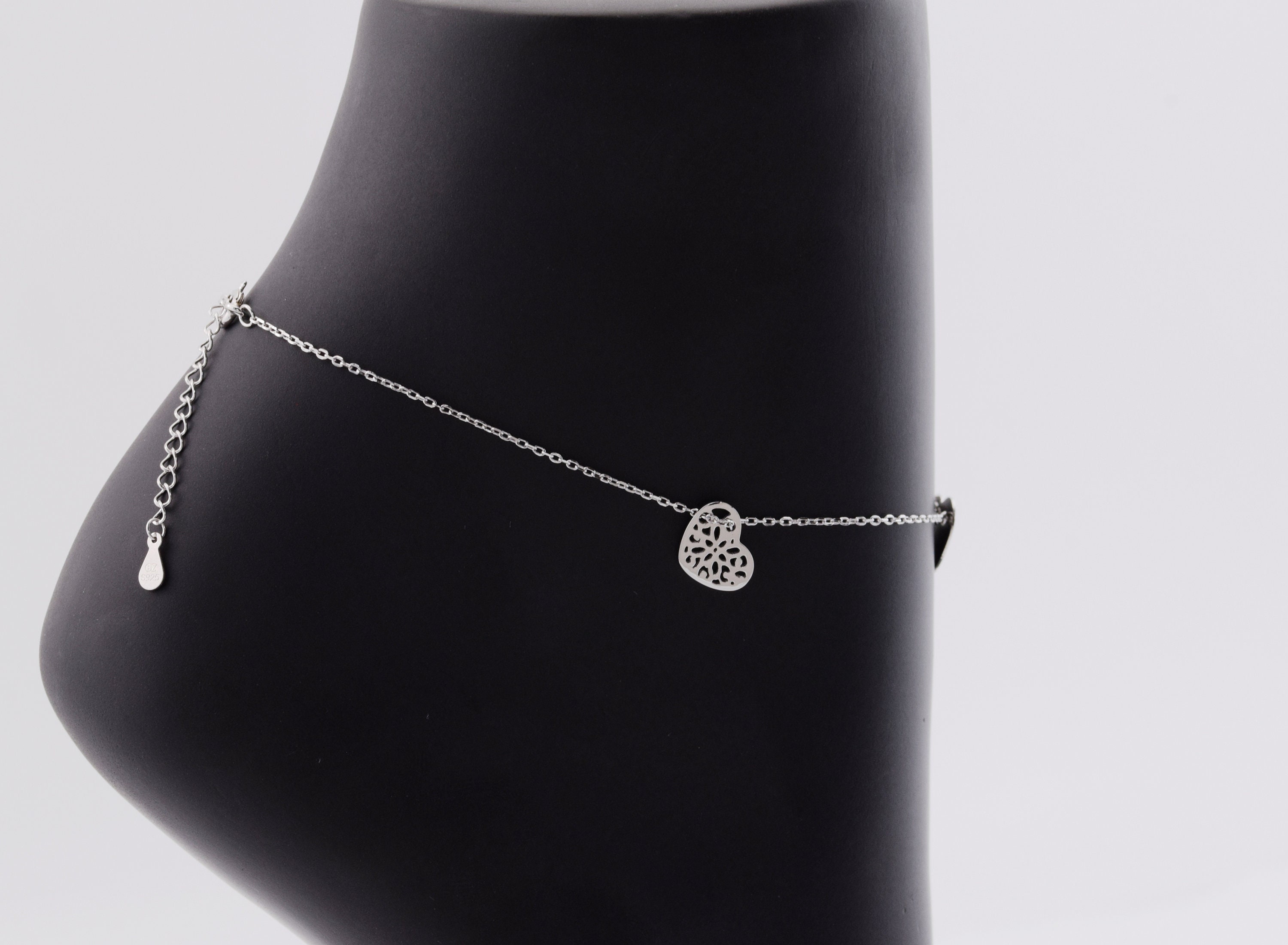 Sterling silver anklet anklet with heart silver leg | Etsy