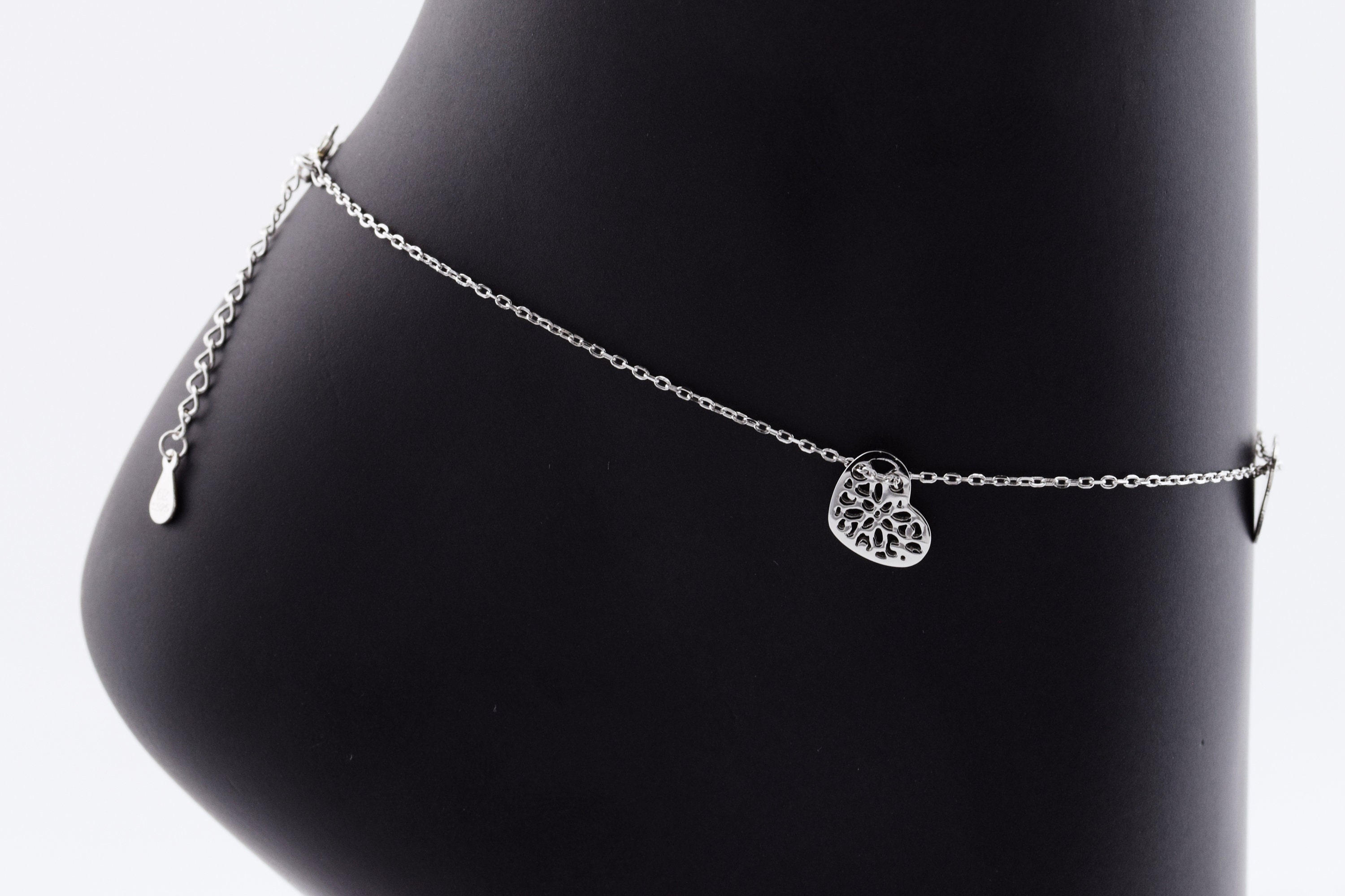 Sterling silver anklet anklet with heart silver leg | Etsy