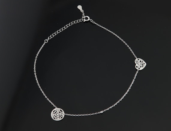 Sterling Silver Anklet Anklet With Heart Silver Leg - Etsy UK