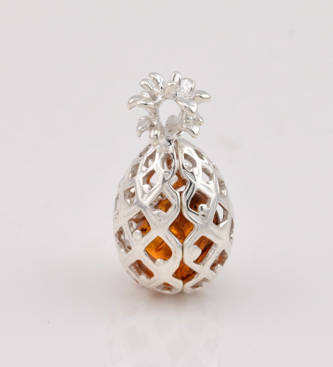 Sterling Silver Pineapple Pendant: Honey Baltic Amber Charm - Etsy