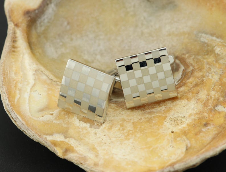 Silver Grid Pattern Square Cuff Links - Etsy