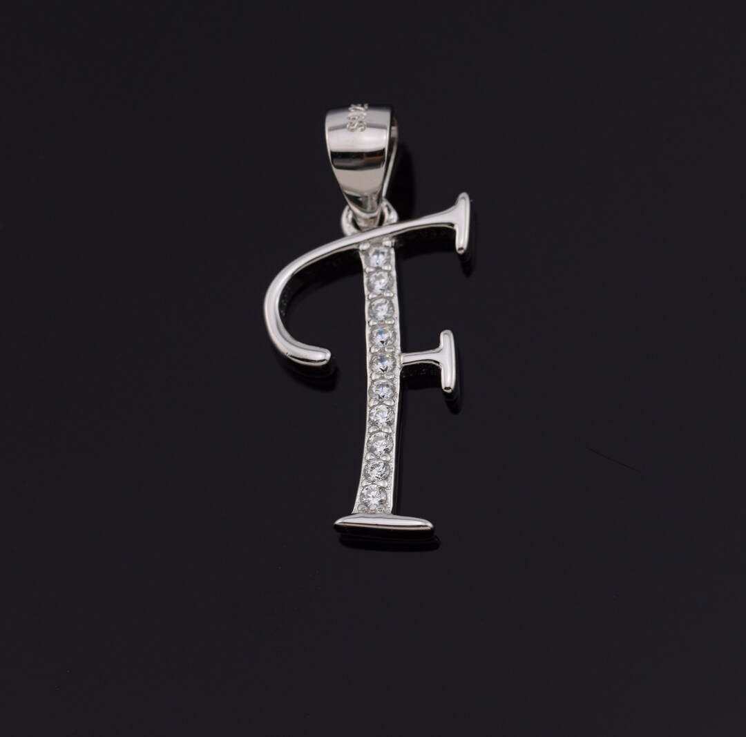 Sterling Silver F Letter Pendant: Natural Zircon Gemstone Charm - Etsy
