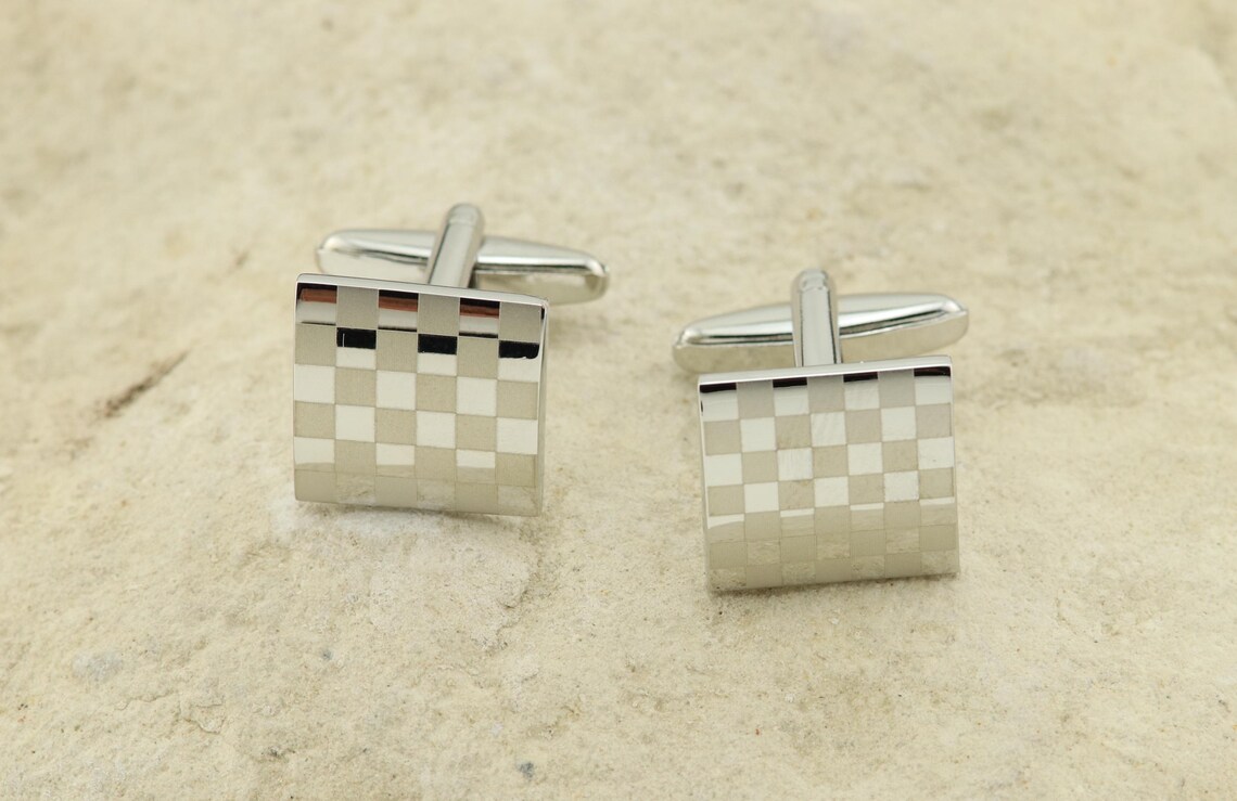 Silver Grid Pattern Square Cuff Links - Etsy