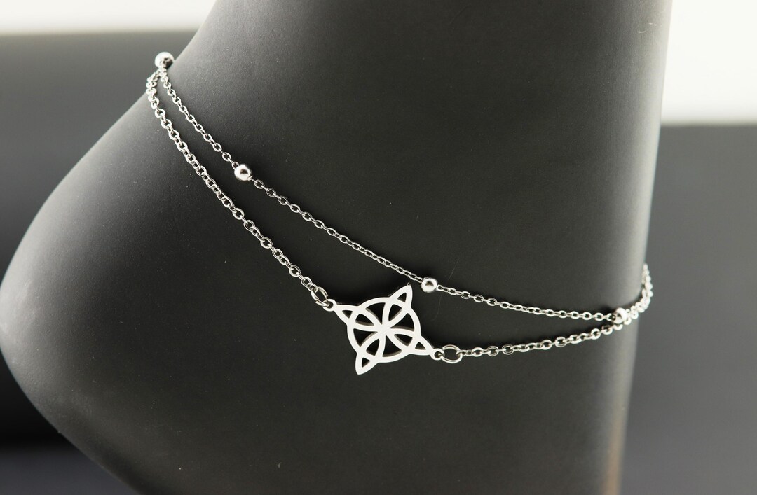 Silver Plated Double Chain Witch Knot Anklet - Etsy