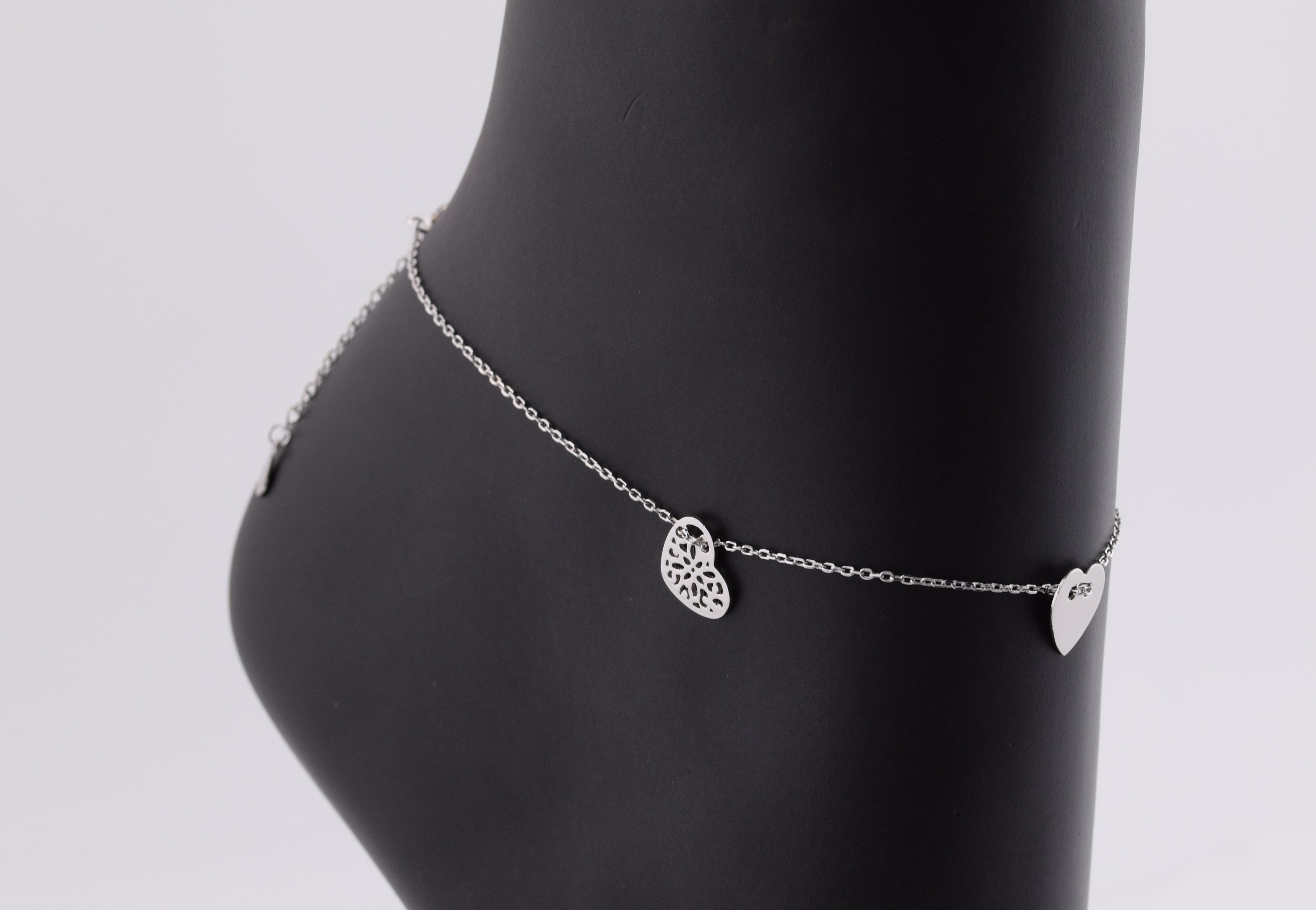 Sterling silver anklet anklet with heart silver leg | Etsy