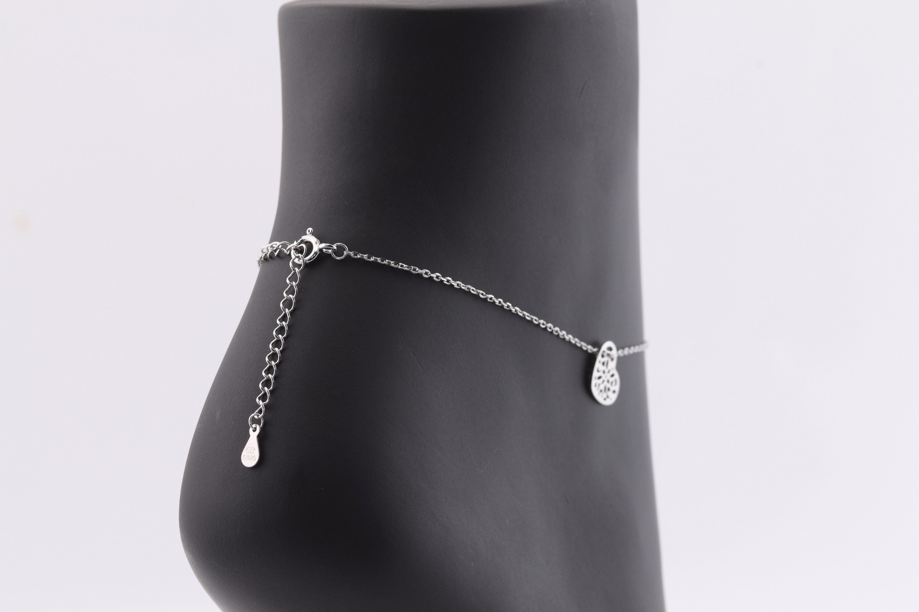 Sterling silver anklet anklet with heart silver leg | Etsy