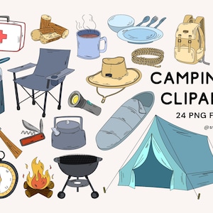 Camping Clipart Set PNG, Campground Outdoor Activity Illustration ...