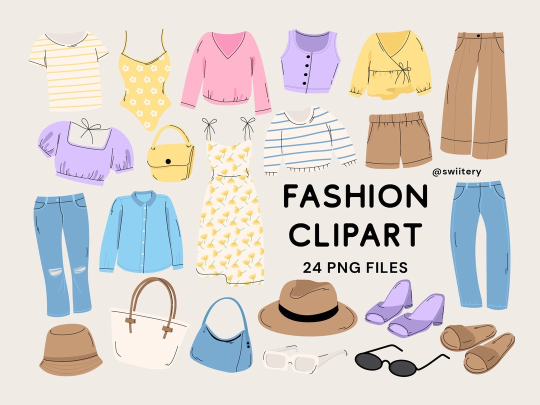Fashion Clipart Set PNG, Cloth and Accessory Illustration | Digital ...