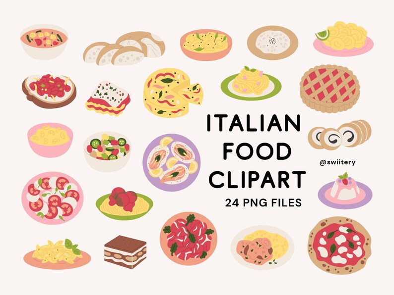 Italian Food Clipart Set PNG, Cuisine Restaurant Menu Illustration ...