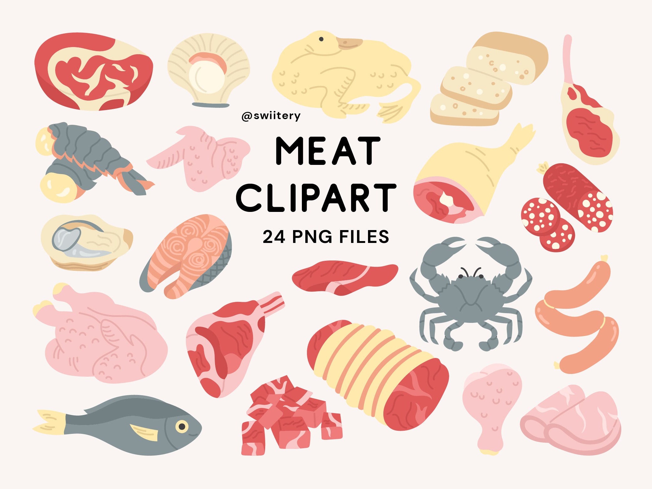 Meat Clipart Set PNG, Animal Flesh Food Illustration | Digital Instant ...