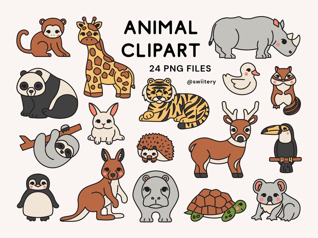Animal Clipart PNG | Zoo Wild Forest Graphic Set for Kids | Digital ...