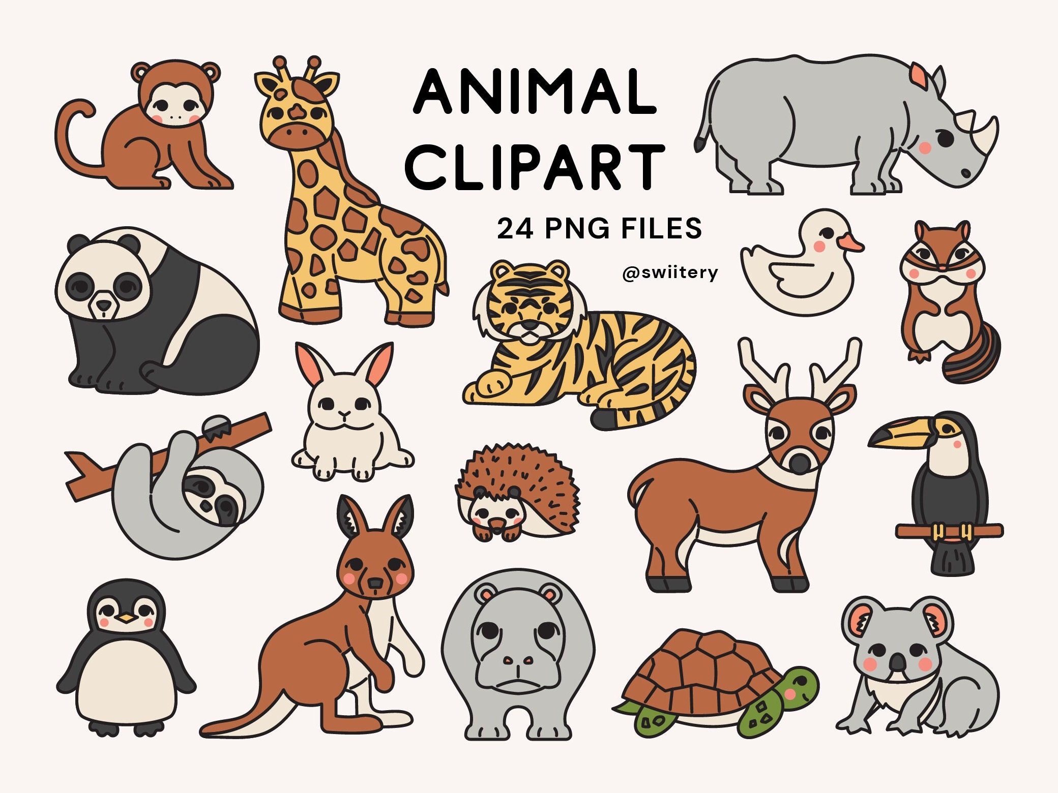 Animal Clipart PNG | Zoo Wild Forest Graphic Set for Kids | Digital ...