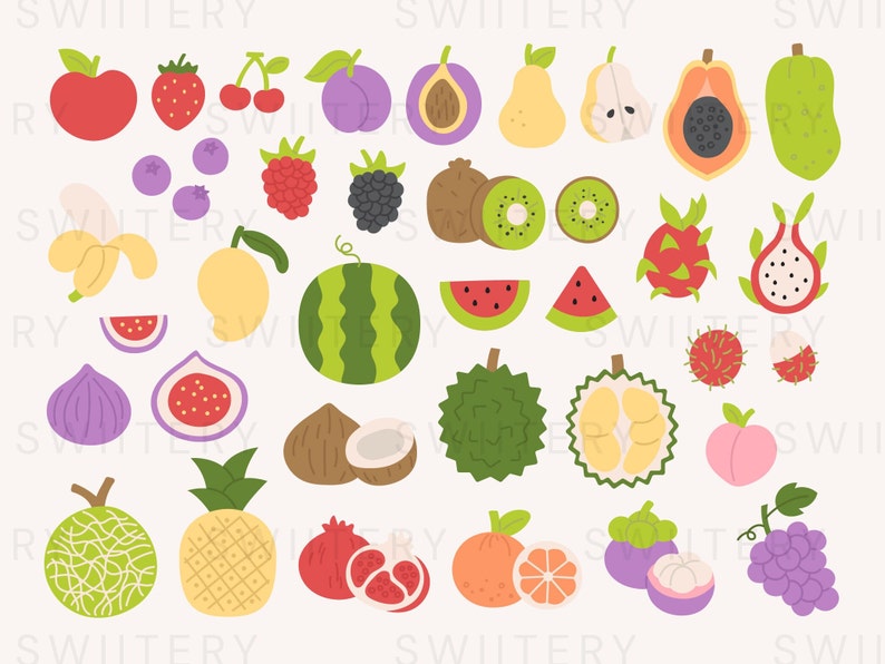 Fruit Clipart Set PNG Healthy Nature Food Illustration - Etsy