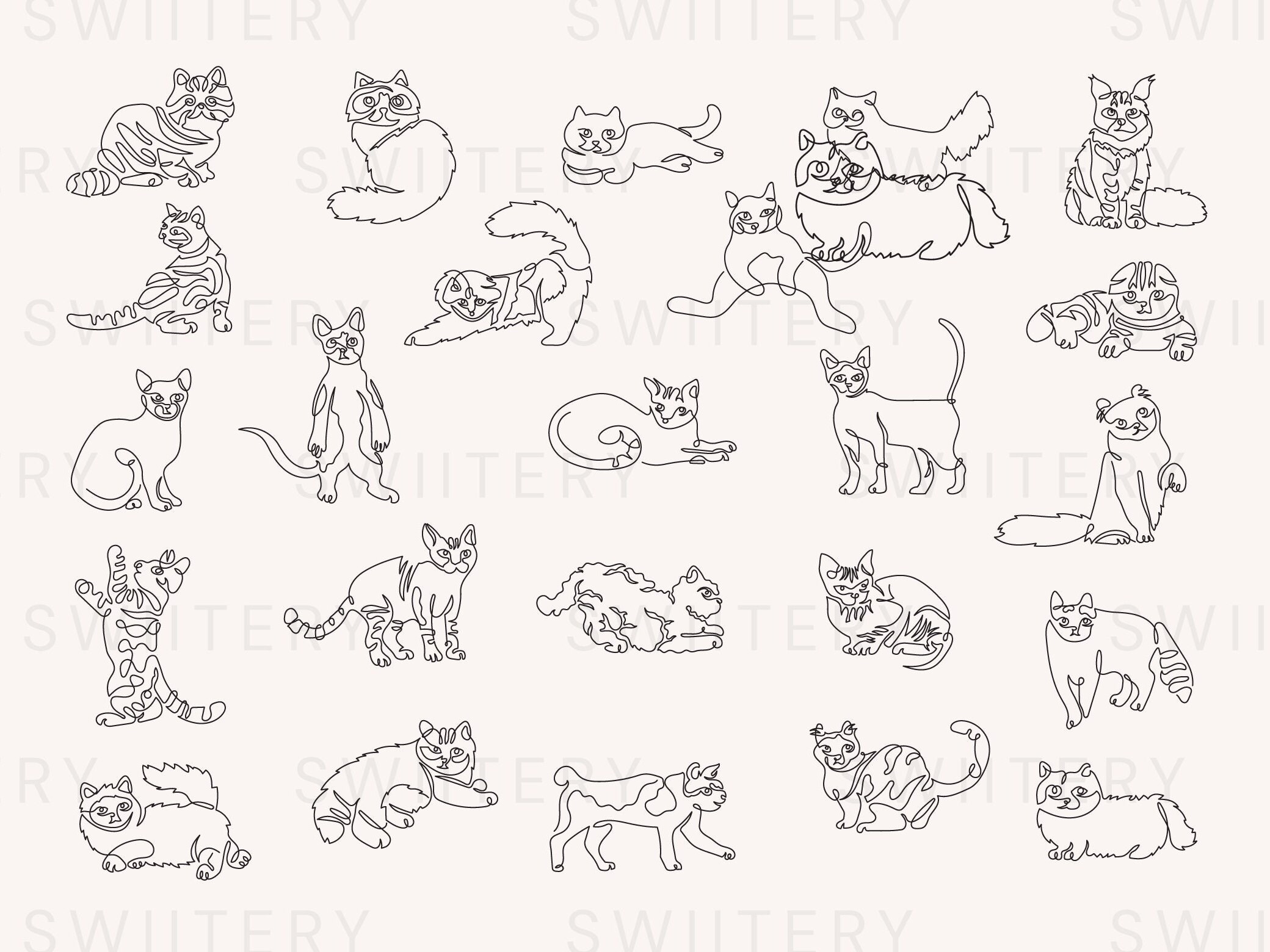 Cat Line Drawing Clipart PNG SVG | Minimal Line Art for Wall Decor ...
