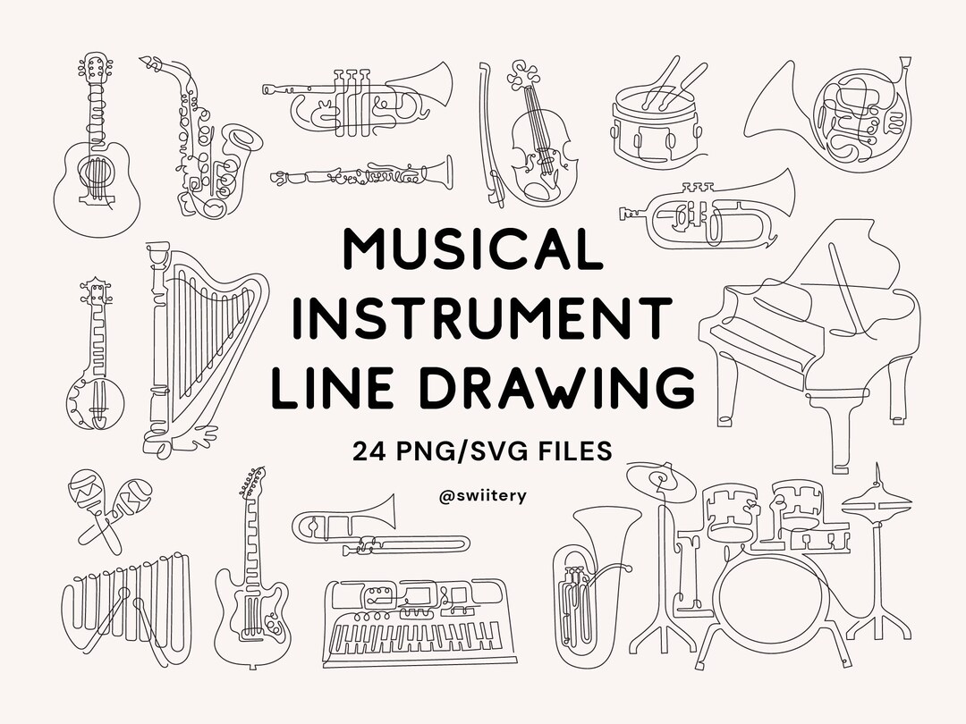 Musical Instrument Line Drawing Clipart PNG SVG Minimal Line Art for ...