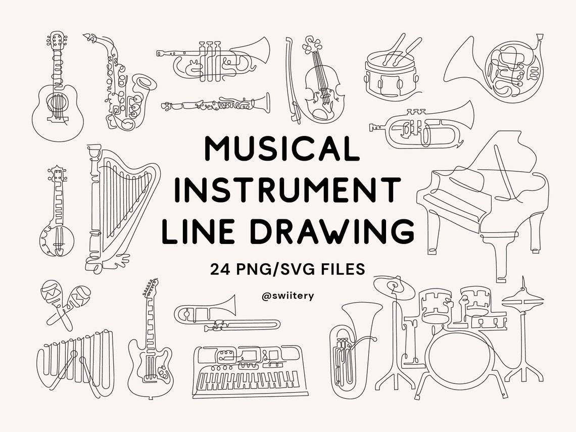 Musical Instrument Line Drawing Clipart PNG SVG | Minimal Line Art for ...