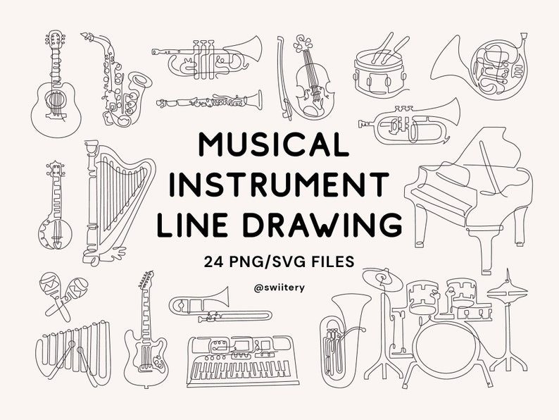 Musical Instrument Line Drawing Clipart PNG SVG | Minimal Line Art for ...