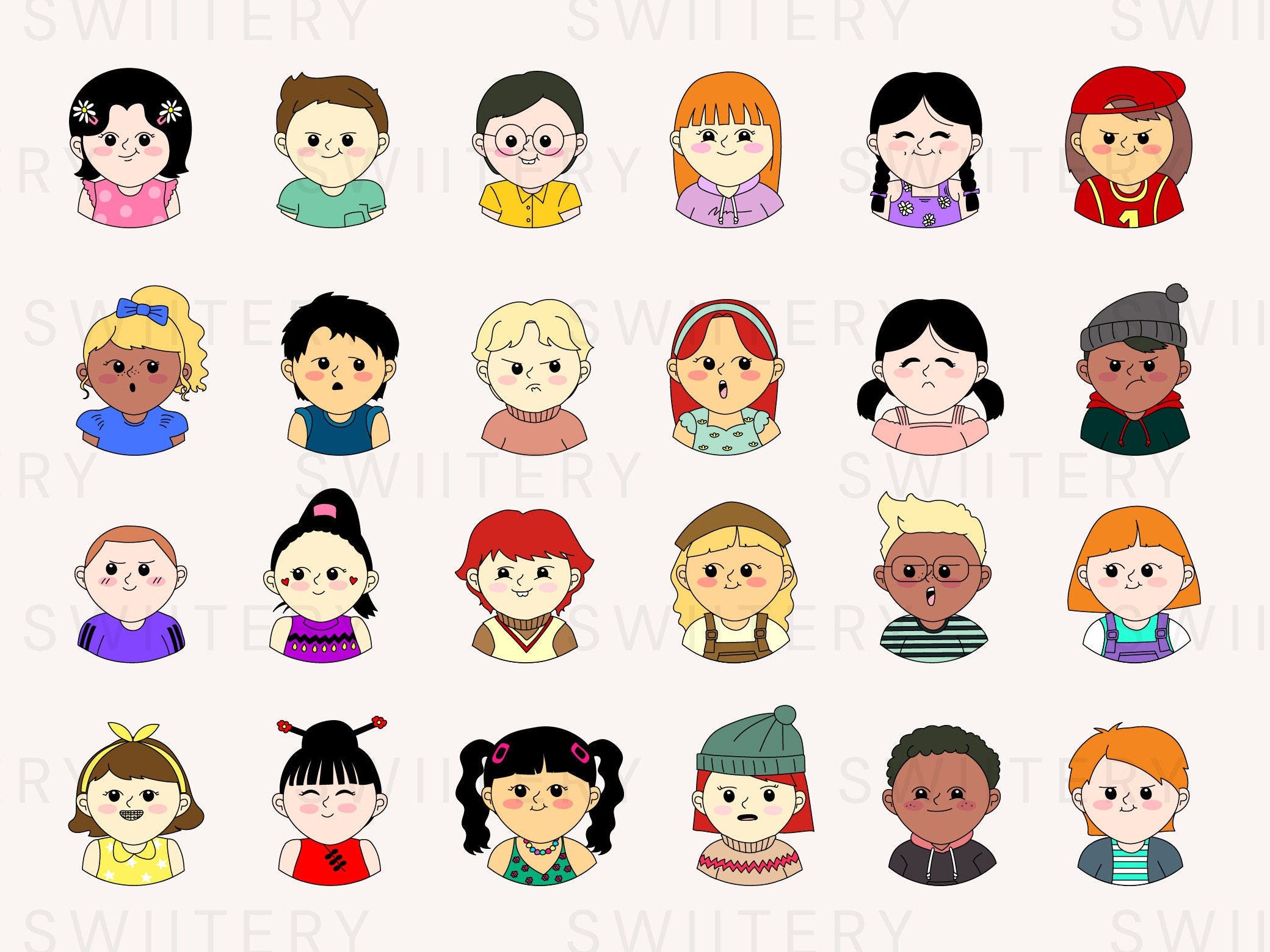 Kid Avatar Clipart Set PNG, School Child Profile Picture Illustration ...